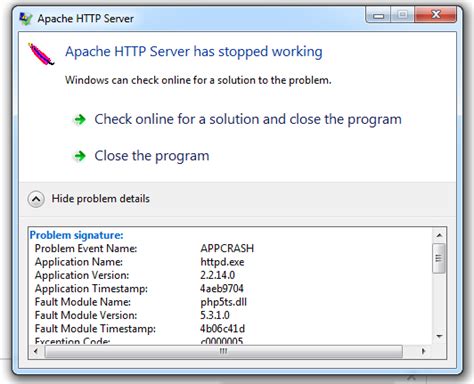 php apache server stopped working stack overflow