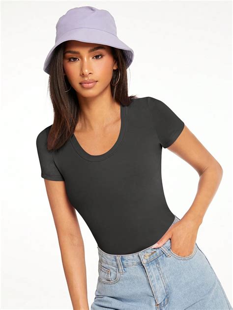 Shein Basics Solid Form Fitted Tee Shein Usa