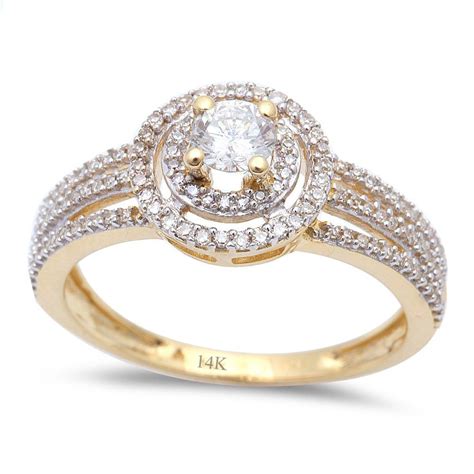 14k Yellow Gold 50 Carat Round Diamond Halo Engagement Ring