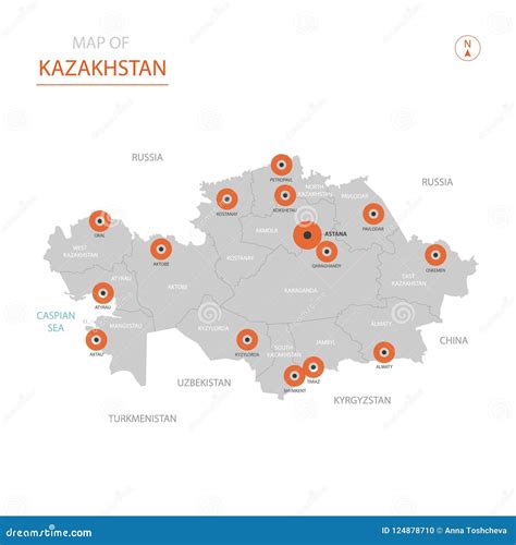 Карта Казахстана с административными округами Иллюстрация вектора