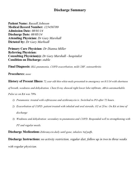30 Hospital Discharge Summary Templates And Examples