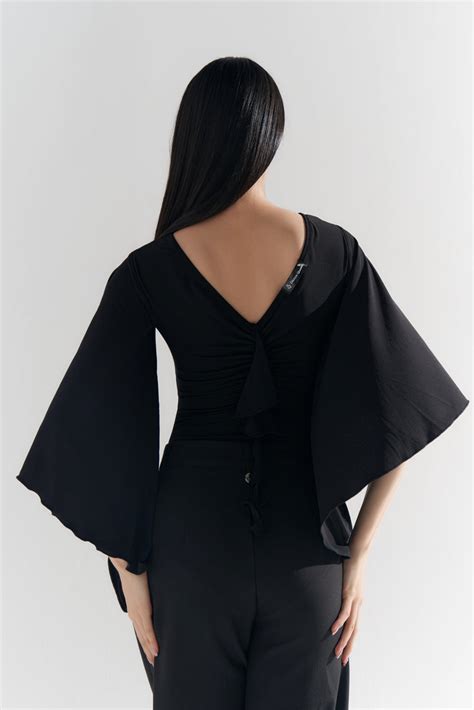 Dq 570 Classic Black V Neck Flared Sleeve Leotard Dancequeen Dancewear
