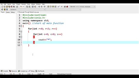 C Tutorial Program To Make Rectangle With Nested Loop Youtube