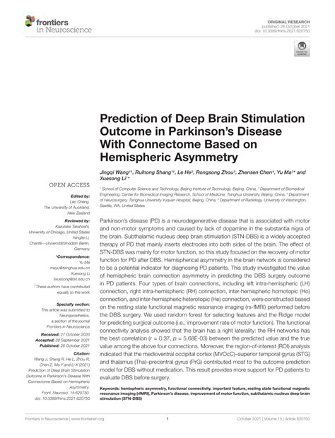 Pdf Prediction Of Deep Brain Stimulation Outcome In Parkinsons