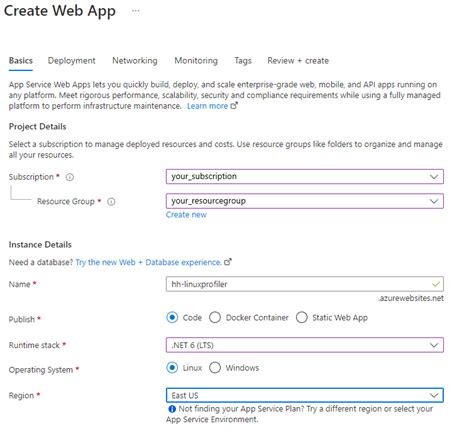 enable profiler for asp core web apps hosted in linux azure