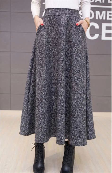 2018 Woolen Autumn Winter Plus Size A Line Midi Wool Skirt Faldas Mujer