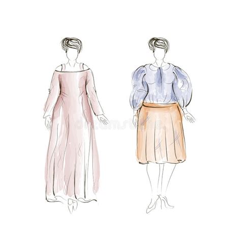 Hand Drawn Fashion Plus Size Model Vector Illustration Stock Vector