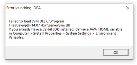 java intelli idea didn t start 32bit installed jvm dll