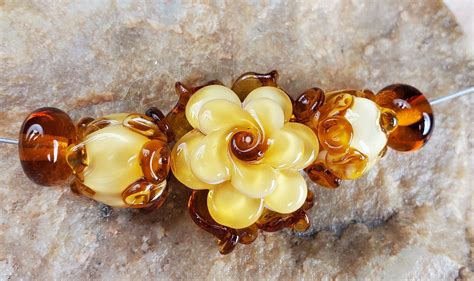 Glass Lampwork Beads Flowers Floral Roses Leafs Rose Etsy Lampwork