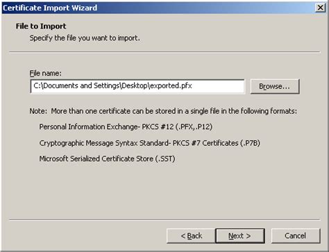 iis importing a certificate and private key from a pfx file