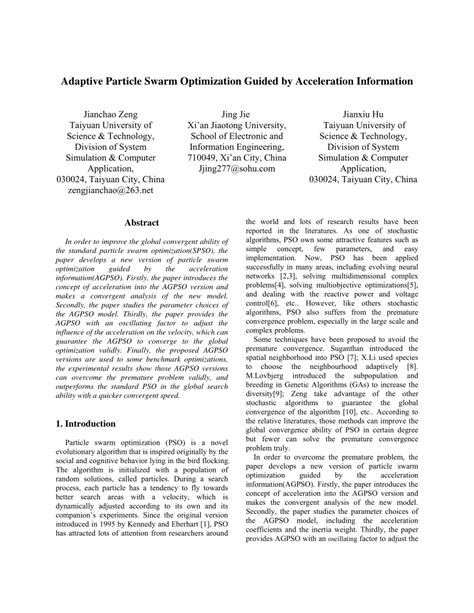 pdf adaptive particle swarm optimization guided by acceleration