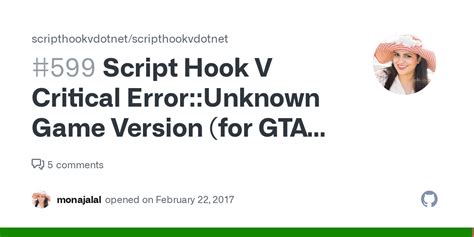 script hook v critical error unknown game version for gtav gta5