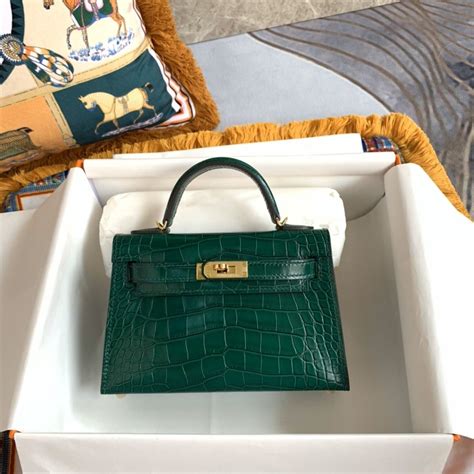 Hermes Mini Kelly Crocodile Pattern Leather Handbags Alligator Tote