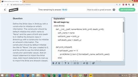 define the artist class in artist py with a constructor to initialize