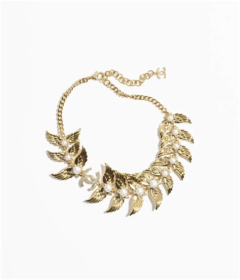 Halsband Metall Glaspärlor Och Strass Guld Pärlvit Och Kristall