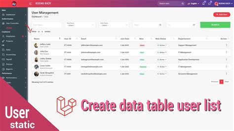 create data table for all user list pages in laravel 8 x hr system