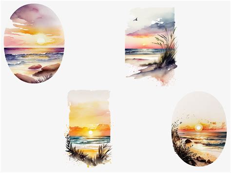 Watercolor Beach Sunset Clipart Bundle Beach Sunset Digital Images