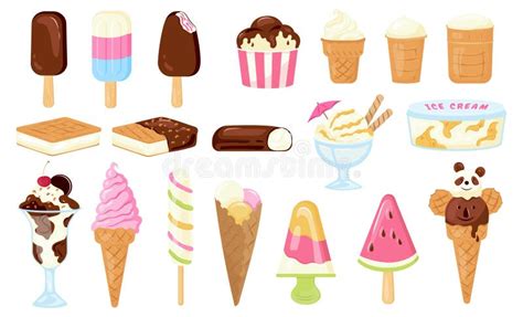 Gran Conjunto Vectorial De Diferentes Helados En Cono De Gofre Y Barras