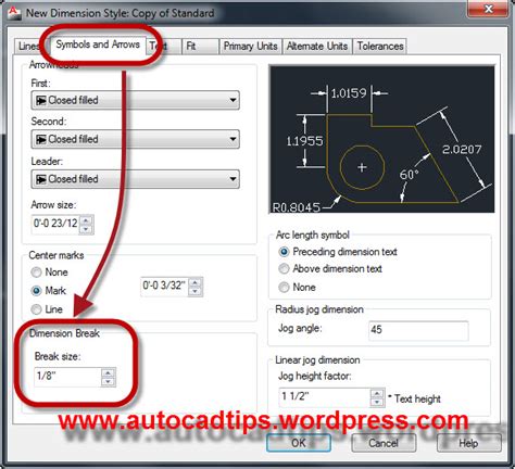 dimbreak break dimension lines autocad tips