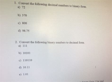 solved 1 convert the following decimal numbers to binary