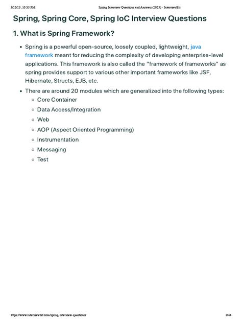 spring interview questions and answers 2023 interviewbit pdf