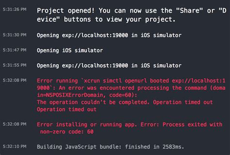 i get an xcrun simctl error when in the expo sdk when i open my