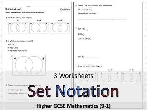 Set Notation Gcse Maths Worksheets And Solutions Teaching Resources