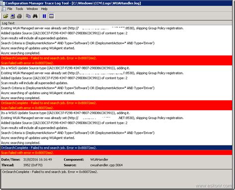 sccm configmgr software update scan failed onsearchcomplete failed to