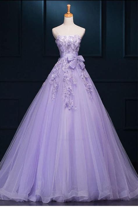 2016 Strapless Long Purple Lace Big Wedding Dress With Bow W4 In 2020