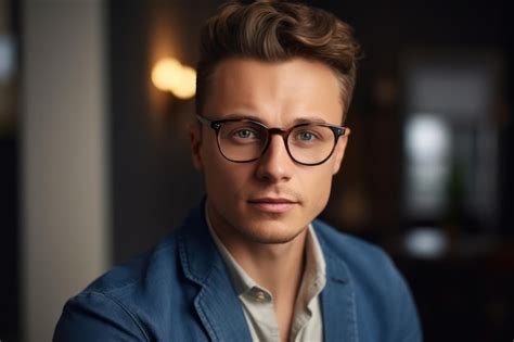Premium Ai Image Head Shot Young Attractive Businessman In Glasses