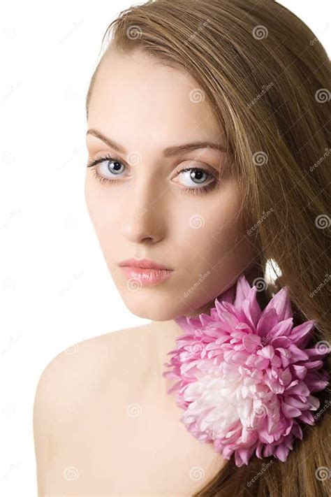 Portrait Beautiful Woman Flower Isolated Stock Image Image Of