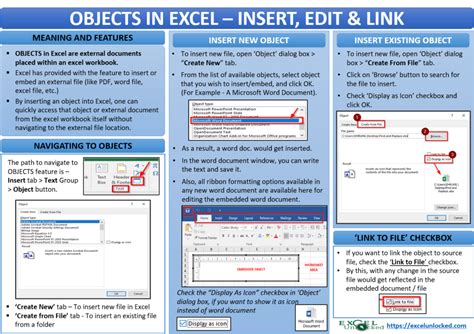 an object in excel create insert edit and link excel unlocked