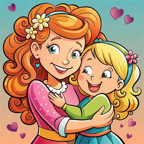 Premium Vector A Mother Hugging Her Daughter With A Heart Behind Her