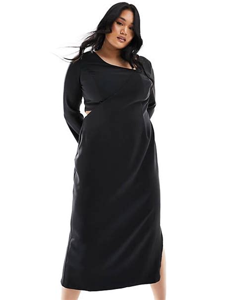 Pretty Lavish Curve Long Sleeve Midaxi Dress In Black Asos