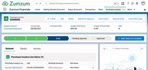 zumzum purchase invoice lightning record page zumzum