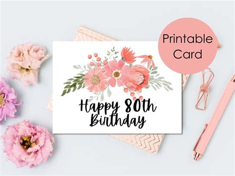 Printable 80th Birthday Card Happy 80th Birthday Card Etsy In 2022