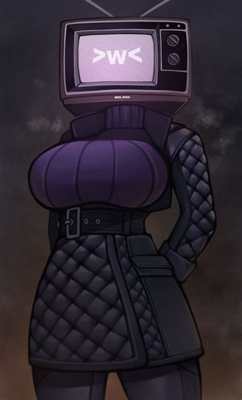 A Cartoon Character With A Tv On His Head And Arms Behind Her Back
