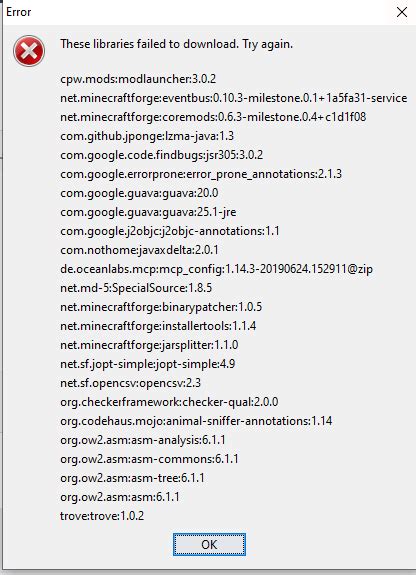 these libraries failed to download support and bug reports forge forums