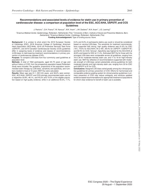 Pdf Recommendations And Associated Levels Of Evidence For Statin Use