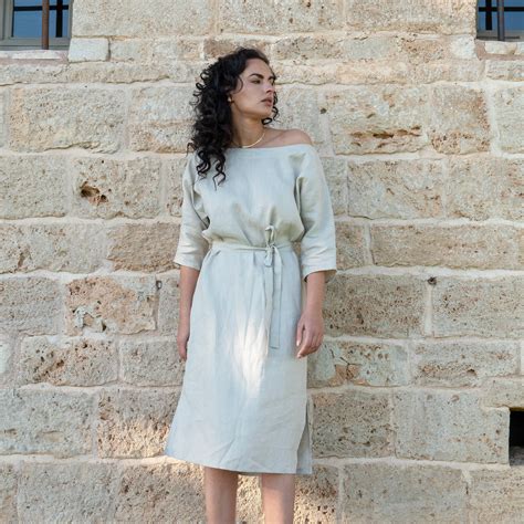 Linen Midi Cream Dress For Womens Linen Summer Dress 3 4 Etsy