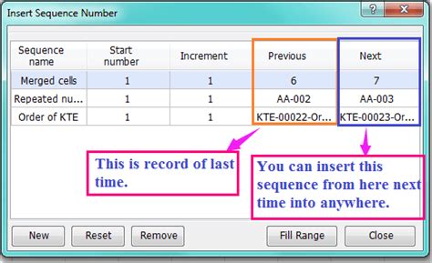 quickly create and insert unique sequential numbers in excel