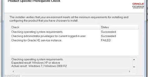 checking for oracle xe service instance failed