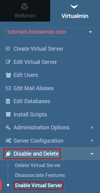 how to re enable a disabled virtual server in virtualmin
