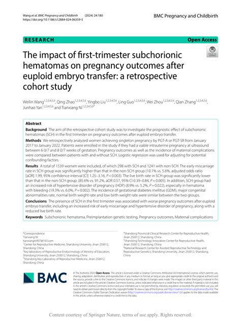 Pdf The Impact Of First Trimester Subchorionic Hematomas On Pregnancy