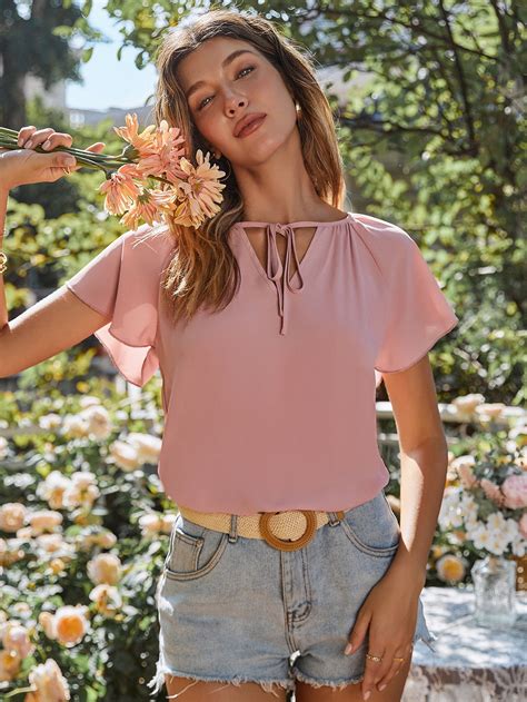 Tie Neck Butterfly Sleeve Blouse Shein Usa