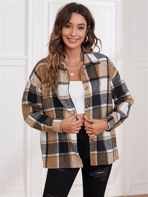 Shein Lune Plaid Print Drop Shoulder Shirt Shein Usa