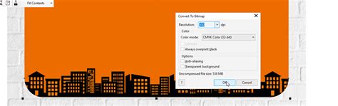 black parts gets a gray outline when converting to bitmap coreldraw
