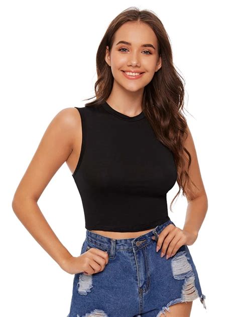 Shein Ezwear Solid Cropped Tank Top Shein Usa