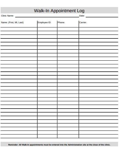 Appointment Log Sheet